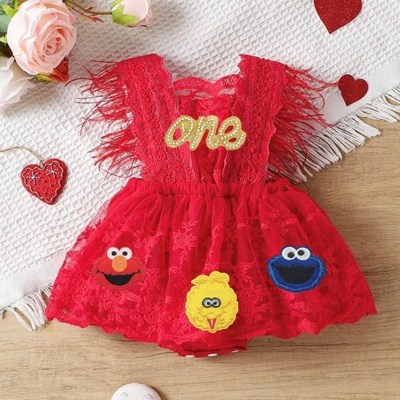 boutique | One Pieces | Elmo Dress Birthday Romper Dress Clothes Sesame ...